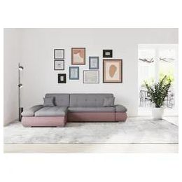 Ecksofa DOMO collection "Moric B/T/H 300/172/80 cm, auch in Cord, L-Form" Sofas Gr. B/H/T: 300cm x 80cm x 172cm, Webstoff fein, Recamiere links, ohne Funktion, lila (beere, grau) XXL-Format, wahlweise auch mit Bettfunktion und Armverstellung