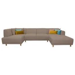 Wohnlandschaft Andas "Maroon U-Form" Sofas Gr. B/H/T: 358cm x 82cm x 192cm, Struktur fein, Ottomane links, beige in skandinavischem Design, mit losen Kissen