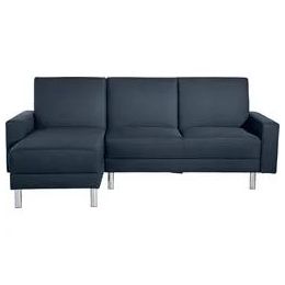 Schlafsofa Max Winzer "Just Fresh" Sofas Gr. B/H/T: 230cm x 93cm x 152cm, Strukturgewebe 16523, Recamiere beidseitig montierbar, blau mit Rückenverstellung, inklusive Stauraumhocker