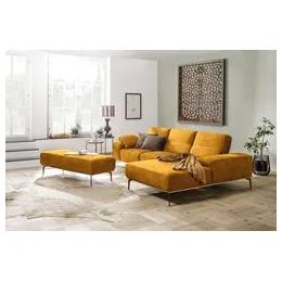 Ecksofa W.Schillig "run" Sofas Gr. B/H/T: 299cm x 88cm x 178cm, Stoff S37, Recamiere rechts, mit Sitztiefenverstellung, gelb (brandy s37) mit Holzsockel, Füße in Bronze pulverbeschichtet, Breite 299 cm