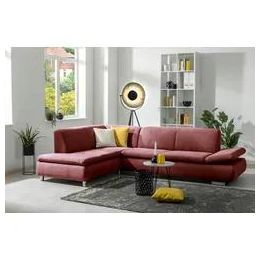 Ecksofa Max Winzer "Toulouse modern und bequem, aktuelles Design, hoher Sitzkomfort" Sofas Gr. B/H/T: 271cm x 75cm x 190cm, Samtvelours, Ottomane links, rot mit klappbaren Armlehnen, Breite 271 cm