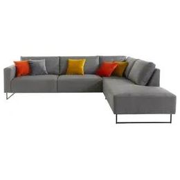 Ecksofa Places of Style "Jagger, L-Form" Sofas Gr. B/H/T: 295cm x 88cm x 214cm, Struktur, Ottomane rechts, grau (hellgrau) inklusive Zierkissen in Samtoptik, mit Metall Beinen