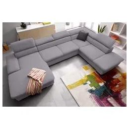 Sit & More Wohnlandschaft SIT & MORE "Alcatraz U-Form" Sofas Gr. B/H/T: 350cm x 94cm x 226cm, Luxus-Microfaser ALTARA NUBUCK, Ottomane rechts, mit Bettfunktion, grau wahlweise mit Bettfunktion