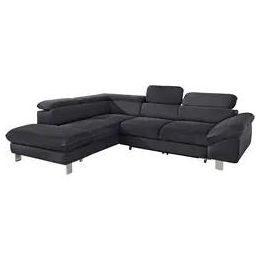 Ecksofa COTTA "Driver L-Form" Sofas Gr. B/H/T: 266cm x 73cm x 214cm, Chenille, Ottomane links, mit Kopfteilverstellung-ohne Bettfunktion und Bettkasten, schwarz mit Kopfteilverstellung, wahlweise Bettfunktion