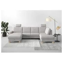 Wohnlandschaft Home Affaire "Summer U-Form" Sofas Gr. B/H/T: 314 cm x 91 cm x 170 cm, Feincord, Recamiere links, mit Bettfunktion-mit Bettkasten-mit Federkern, silberfarben (silber) mit oder ohne Bettfunktion und Bettkasten, Cord-Bezug