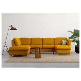 Wohnlandschaft Home Affaire "Trelleborg U-Form" Sofas Gr. B/H/T: 307 cm x 86 cm x 213 cm, Breitcord, Ottomane links, mit Bettfunktion-mit Stauraum, gelb (mustard) wahlweise mit Bettfunktion und Bettkasten, inkl. Federkern-Polsterung