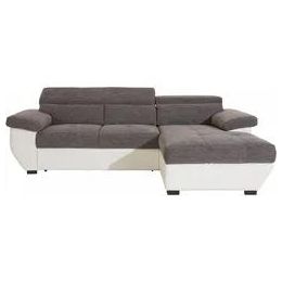 Ecksofa COTTA "Speedway L-Form" Sofas Gr. B/H/T: 265cm x 79cm x 102cm, Kunstleder SOFTLUX-Struktur, Recamiere rechts, mit Bettfunktion-mit Bettkasten-mit Kopfteilverstellung, grau (weiß/grau) inklusive Kopfteilverstellung, wahlweise mit Bettfunktion + Bettkasten