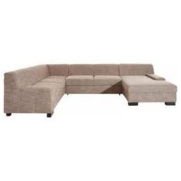 Wohnlandschaft DOMO collection "Norma Top U-Form" Sofas Gr. B/H/T: 328cm x 77cm x 90cm, Struktur, Recamiere rechts, mit Bettfunktion, beige wahlweise mit Bettfunktion