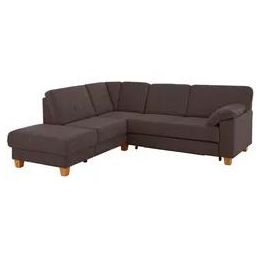 Ecksofa Home Affaire "Belfort L-Form" Sofas Gr. B/H/T: 243cm x 88cm x 91cm, Luxus-Microfaser ALTARA NUBUCK, Ottomane links, ohne Bettfunktion, braun (dunkelbraun) mit Federkern, wahlweise Bettfunktion und Stauraum