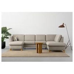 Wohnlandschaft Home Affaire "Trelleborg U-Form" Sofas Gr. B/H/T: 307 cm x 86 cm x 213 cm, Feincord, Ottomane rechts, mit Bettfunktion-mit Stauraum, grau (steel) wahlweise mit Bettfunktion und Bettkasten, inkl. Federkern-Polsterung