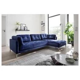 Ecksofa TRENDS BY HG "Landau L-Form" Sofas Gr. B/H/T: 275cm x 75cm x 158cm, Microvelours, Recamiere rechts, blau in Cord-Stoff mit Metallfuß