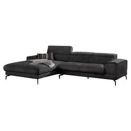 Ecksofa W.Schillig "piedroo" Sofas Gr. B/H/T: 303cm x 70cm x 193cm, Stoff S37, Longchair links, mit Kopfteilverstellung-ohne Sitztiefenverstellung, grau (anthracite s37) Kopfteilverstellung, wahlweise mit Sitztiefenverstellung, Breite 303cm