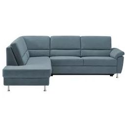 Ecksofa CALIZZA INTERIORS "Onyx L-Form" Sofas Gr. B/H/T: 257 cm x 90 cm x 196 cm, Microfaser, Ottomane links, mit Bettfunktion und Bettkasten, blau (16 steel) Ottomane links oder rechts, wahlweise mit Bettfunktion, Breite 257 cm