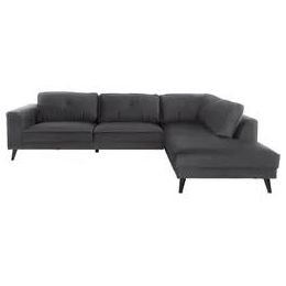 Guido Maria Kretschmer Home & Living Ecksofa GUIDO MARIA KRETSCHMER HOME & LIVING "L-Form" Sofas Gr. B/H/T: 295cm x 81cm x 98cm, Struktur grob, Ottomane rechts, schwarz (obsidian) mit eleganter Kreuznaht in den Rückenkissen