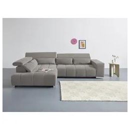 Ecksofa COTTA "Orion L-Form" Sofas Gr. B/H/T: 310cm x 70cm x 225cm, Microfaser, Ottomane links, grau (elephant) mit Ottomane, inklusive verstellbarer Kopfstützen und 5 Nierenkissen