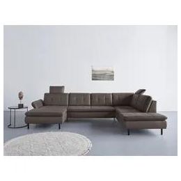 Wohnlandschaft Inosign "Birkholm U-Form", grau (anthrazit), B:347cm H:83cm T:226cm, 100% Polyester, Sofas, Armlehnverstellung, auch in Easy Clean Bezug - mit Wasser zu reinigen