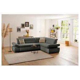 Ecksofa Inosign "Avesa L-Form" Sofas Gr. B/H/T: 275cm x 80cm x 211cm, Struktur weich, langer Schenkel links-Bettfunktion links, mit Armteilverstellung-mit Schlaffunktion, grün (dunkelgrün) Wahlweise mit Arm- und Bettfunktion, BTH: 27521180 cm