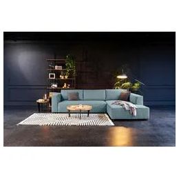 Ecksofa Tom Tailor HOME "HEAVEN STYLE XL" Sofas Gr. B/H/T: 302cm x 85cm x 221cm, Struktur grob TCU, Recamiere rechts, mit Bettfunktion-mit Bettkasten-Kunststofffuß, blau (fresh tcu 6) aus der COLORS COLLECTION, wahlweise mit Bettfunktion & Bettkasten