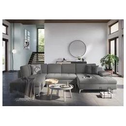 Sit & More Wohnlandschaft SIT&MORE "Latigo U-Form" Sofas Gr. B/T: 346 cm x 201 cm, Struktur, mega-Recamiere rechts, ohne Bettfunktion-ohne Bettkasten, grau mit Mega-Recamiere, wahlweise Bettfunktion und Bettkasten