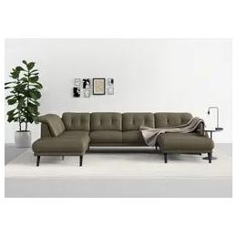 Sit & More Wohnlandschaft SIT & MORE "Scandia U-Form" Sofas Gr. B/H/T: 335 cm x 82 cm x 214 cm, Microfaser, Ottomane links, Ohne Kopfteilverstellung-Ohne Armteilfunktion-Mit schwarzen matten Metallfüßen, grün (oliv) Wahlweise mit Kopfteilverstellung und Armteilfunktion