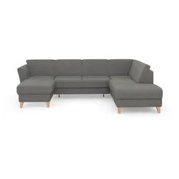 Sit & More Wohnlandschaft SIT&MORE "Visby U-Form" Sofas Gr. B/H/T: 303 cm x 87 cm x 213 cm, Struktur fein, Ottomane rechts, mit Bettfunktion-mit Stauraum, grau wahlweise mit Bettfunktion und Stauraum, frei im Raum stellbar