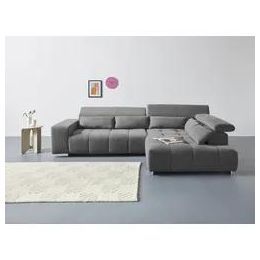 Ecksofa COTTA "Orion L-Form" Sofas Gr. B/H/T: 310cm x 70cm x 225cm, Luxus-Microfaser, Ottomane rechts, grau (anthracite) mit Ottomane, inklusive verstellbarer Kopfstützen und 5 Nierenkissen