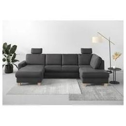 Wohnlandschaft Home Affaire "Summer U-Form" Sofas Gr. B/H/T: 314 cm x 91 cm x 170 cm, Breitcord, Recamiere links, ohne Bettfunktion-ohne Bettkasten-mit Federkern, grau mit oder ohne Bettfunktion und Bettkasten, Cord-Bezug