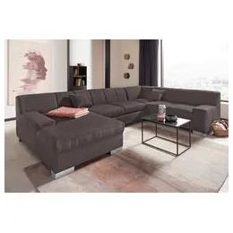 Wohnlandschaft DOMO collection "Bero U-Form" Sofas Gr. B/H/T: 328cm x 74cm x 212cm, Struktur fein, Recamiere links, ohne Bettfunktion, grau (stone) wahlweise mit Bettfunktion