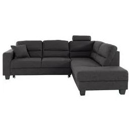 Ecksofa Trendmanufaktur "Chamber, L-Form" Sofas Gr. B/H/T: 245cm x 85cm x 203cm, Struktur grob, Ottomane rechts, Mit Schlaffunktion, schwarz (obsidian) inklusive einer Kopfstütze, wahlweise mit Schlaffunktion