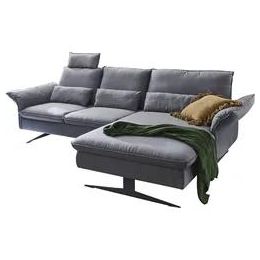 Candy Ecksofa 3C CARINA "Haya L-Form" Sofas Gr. B/H/T: 290cm x 94cm x 108cm, Flachgewebe, Ottomane rechts, mit manueller Rückentiefenverstellung und 3 Nierenkissen, grau incl. 2 Kopfstützen, manuelle Sitztiefenverstellung manuell