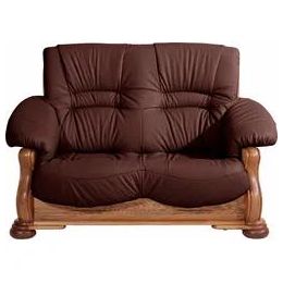 2-Sitzer Max Winzer "Texas, dekoratives Holzgestell aus Eiche mit gefrästen Ornamenten" Sofas Gr. B/H/T: 147 cm x 95 cm x 98 cm, NaturLEDER, rot (burgund) bequemer Retro Klassiker, kompakte Stellfläche Breite 147cm