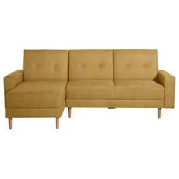 Ecksofa Max Winzer "Just Chill" Sofas Gr. B/H/T: 230cm x 93cm x 152cm, Samtvelours 20442, Recamiere beidseitig montierbar, gelb (mais) Schlafsofa mit Recamiere, Rückenverstellung, inklusive Stauraumhocker