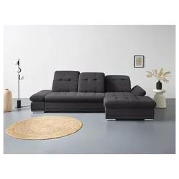 Ecksofa COTTA "Holiday L-Form" Sofas Gr. B/H/T: 302cm x 86cm x 190cm, Luxus-Microfaser, Recamiere rechts, ohne Bettfunktion-ohne Bettkasten-mit Kopfteilverstellung-mit Armteilverstellung-mit Sitztiefenverstellung, schwarz Sitztiefenverstellung, wahlweise mit Bettfunktion inkl. Bettkasten