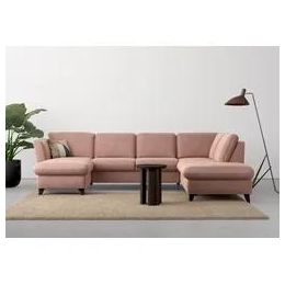 Wohnlandschaft Home Affaire "Trelleborg U-Form" Sofas Gr. B/H/T: 307 cm x 86 cm x 213 cm, Feincord, Ottomane rechts, ohne Bettfunktion-ohne Stauraum, rosa (altrosa) wahlweise mit Bettfunktion und Bettkasten, inkl. Federkern-Polsterung