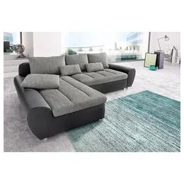 Sit & More Ecksofa SIT & MORE "Top Bandos L-Form" Sofas Gr. B/H/T: 269cm x 83cm x 173cm, Luxus-Kunstleder-Struktur, Recamiere links, ohne Bettfunktion, schwarz (schwarz, grau) in 2 unterschiedlichen Größen, wahlweise mit Bettfunktion