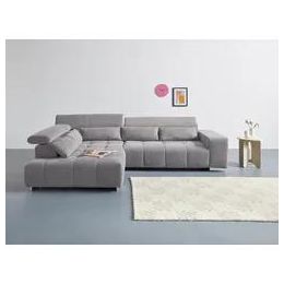 Ecksofa COTTA "Orion L-Form" Sofas Gr. B/H/T: 310cm x 70cm x 225cm, Chenille-Struktur, Ottomane links, grau (stone) mit Ottomane, inklusive verstellbarer Kopfstützen und 5 Nierenkissen