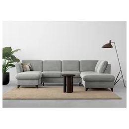 Wohnlandschaft Home Affaire "Trelleborg U-Form" Sofas Gr. B/H/T: 307 cm x 86 cm x 213 cm, Cord, Ottomane rechts, mit Bettfunktion-mit Stauraum, silberfarben (silber) wahlweise mit Bettfunktion und Bettkasten, inkl. Federkern-Polsterung