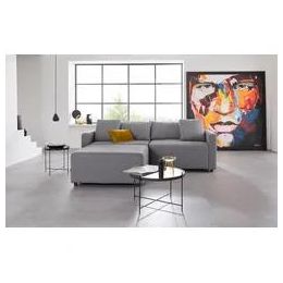 Ecksofa Inosign "Marva 3tlg. L-Form" Sofas Gr. B/H/T: 220cm x 89cm x 180cm, Struktur fein, grau (mittelgrau) beide Armlehnelemente ausziehbar für Bettfunktion, mit Bettkasten