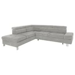 Ecksofa exxpo - SOFA FASHION "Fiji, L-Form" Sofas Gr. B/H/T: 272 cm x 98 cm x 232 cm, Webvelours, Ottomane links, Ohne Bettfunktion, grau (hellgrau) mit Kopf- bzw. Rückenverstellung, wahlweise Bettfunktion