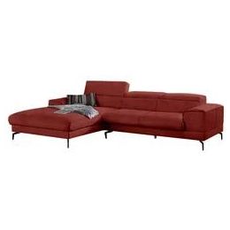 Ecksofa W.Schillig "piedroo" Sofas Gr. B/H/T: 303cm x 70cm x 193cm, Stoff S37, Longchair links, mit Kopfteilverstellung-ohne Sitztiefenverstellung, rot (marsala s37) Kopfteilverstellung, wahlweise mit Sitztiefenverstellung, Breite 303cm