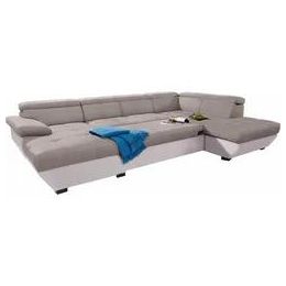 Wohnlandschaft COTTA "Speedway U-Form" Sofas Gr. B/H/T: 332cm x 79cm x 102cm, Kunstleder SOFTLUX-Luxus-Microfaser, Recamiere links, mit Bettfunktion-mit Bettkasten-mit Kopfteilverstellung, braun (schlamm, schlamm) wahlweise mit Bettfunktion und Bettkasten