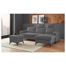 Ecksofa Places of Style "Lolland L-Form" Sofas Gr. B/H/T: 250cm x 88cm x 162cm, Luxus-Microfaser ALTARA NUBUCK, Recamiere rechts, ohne Bettfunktion und Bettkasten, grau (steel) Wahlweise mit Bettfunktion und Bettkasten, Federkern