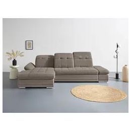 Ecksofa COTTA "Holiday L-Form" Sofas Gr. B/H/T: 302cm x 86cm x 190cm, Chenille-Struktur, Recamiere links, mit Bettfunktion-mit Bettkasten-mit Kopfteilverstellung-mit Armteilverstellung-mit Sitztiefenverstellung, grau (taupe) Sitztiefenverstellung, wahlweise mit Bettfunktion inkl. Bettkasten