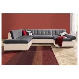 Wohnlandschaft Trendmanufaktur "Reggae modern und bequem, aktueller Materialmix, U-Form" Sofas Gr. B/H/T: 298cm x 78cm x 94cm, Kunstleder SOFTLUX-Struktur, Recamiere rechts, ohne Bettfunktion, beige (creme/beige) inkl. verstellbare Armlehne, wahlweise mit Bettfunktion