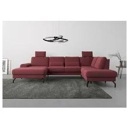 Sit & More Wohnlandschaft SIT&MORE "Cinturo U-Form" Sofas Gr. B/H/T: 345 cm x 91 cm x 226 cm, Soft clean, mega-Recamiere links, inklusive Sitztiefenverstellung-inklusive Federkern, rot (bordeaux) inklusive Sitztiefenverstellung und Federkern, Sitzhöhe 48 cm