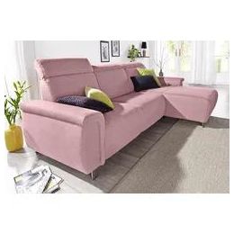 Sit & More Ecksofa SIT & MORE "Township L-Form" Sofas Gr. B/H/T: 253cm x 102cm x 168cm, Struktur fein, Recamiere rechts, ohne Funktion, rosa (altrosa) wahlweise mit elektrischer Wallfree-Funktion