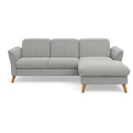 Sit & More Ecksofa SIT & MORE "Romero L-Form" Sofas Gr. B/H/T: 245cm x 91cm x 178cm, Struktur weich, Recamiere rechts, ohne Federkern-mit Kopfteilverstellung-mit Bettfunktion-mit Bettkasten-ohne motorische Relaxfunktion, silberfarben (silber) wahlweise mit oder ohne Relax-Funktion, Bettfunktion, Bettkasten