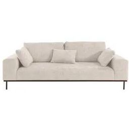 3-Sitzer Andas "Mikael" Sofas Gr. B/H/T: 232cm x 87cm x 103cm, Struktur flausch, beige (natur) mit hochwertigem, gebeiztem Holzrahmen und 4 Zierkissen