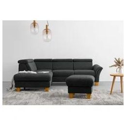 Ecksofa Home Affaire "Lindgren L-Form" Sofas Gr. B/H/T: 249 cm x 84 cm x 217 cm, Struktur, Ottomane links, mit TV-Funktion motorisch-mit Stauraum-mit Kopfteilverstellung-ohne Bettfunktion mit einklappbaren Rollen-ohne Federkern, grau (anthrazit) wahlweise mit TV-Funktion, Stauraum und Kopfteilverstellung