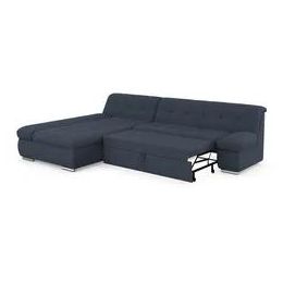 Ecksofa DOMO collection "Mona L-Form" Sofas Gr. B/H/T: 297cm x 80cm x 173cm, Feinstruktur, Recamiere links, mit Bettfunktion, blau (blaugrau) wahlweise mit Bettfunktion